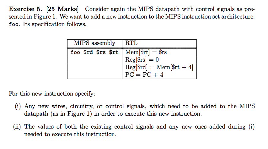 Exercise 5. [25 Marks] Consider again the MIPS | Chegg.com