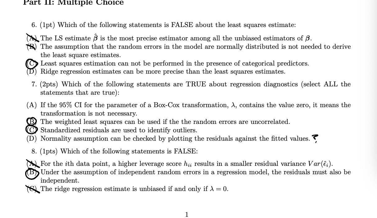 Solved 6. (1pt) Which of the following statements is FALSE | Chegg.com