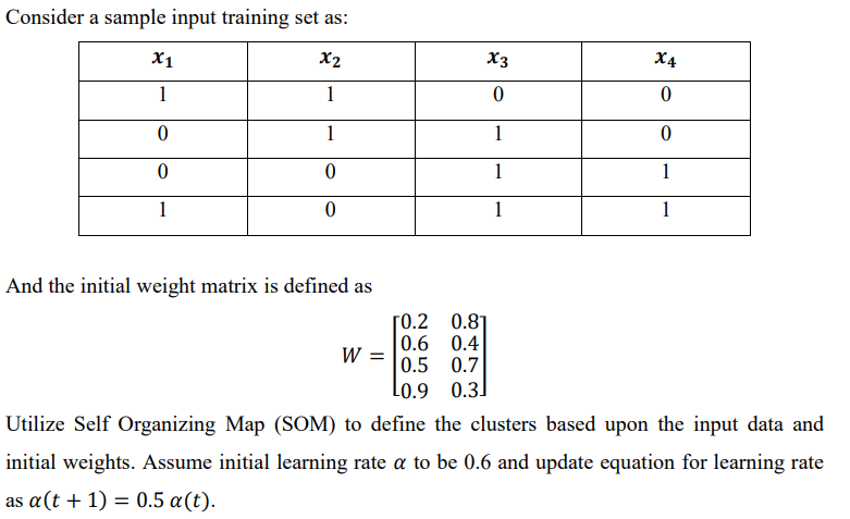 Solved Utilize Self Organizing Map (SOM) to define the | Chegg.com