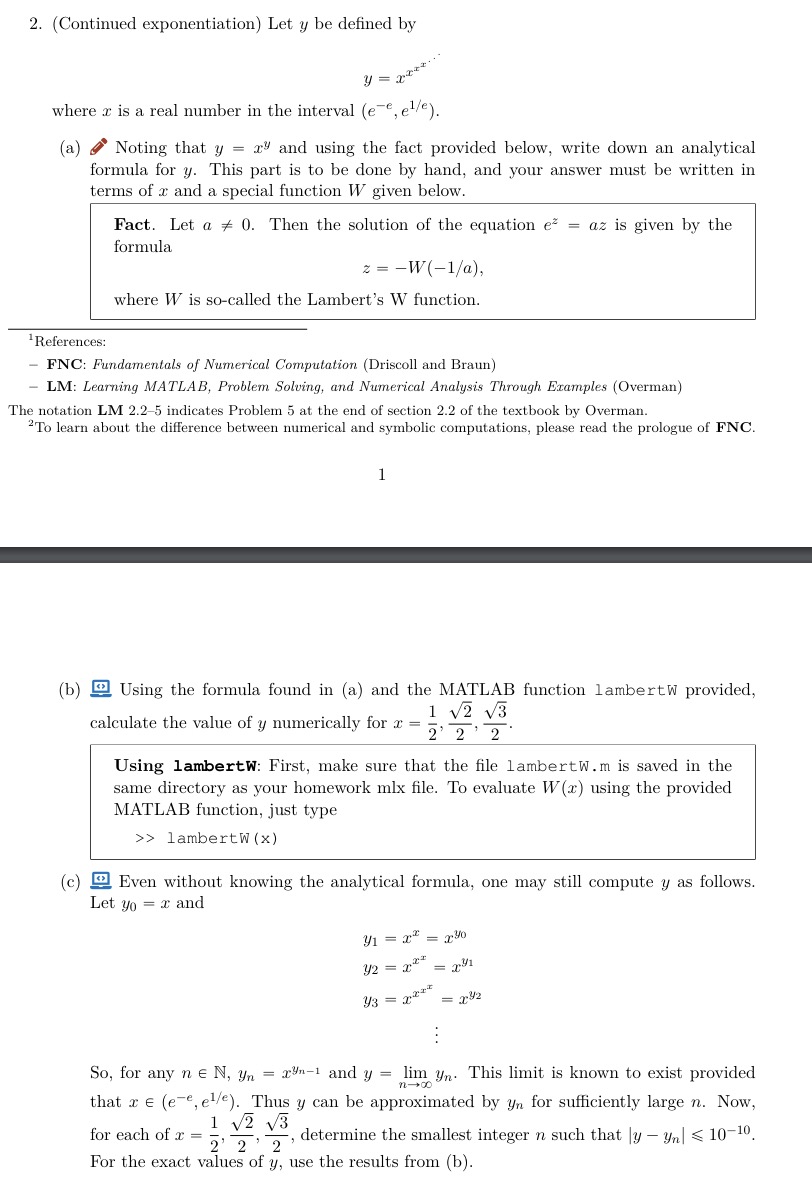 Solved (Continued exponentiation) ﻿Let y ﻿be defined | Chegg.com