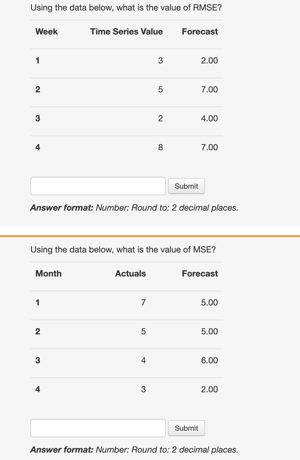 Solved Using the data below, what is the value of RMSE? | Chegg.com
