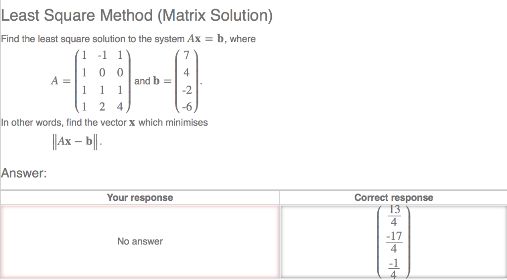 Solved Least Square Method Matrix Solution Find The Least Chegg