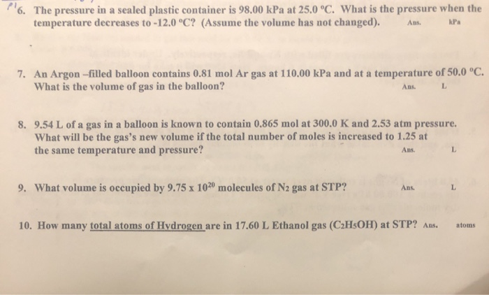 Solved 6. The pressure in a sealed plastic container is | Chegg.com