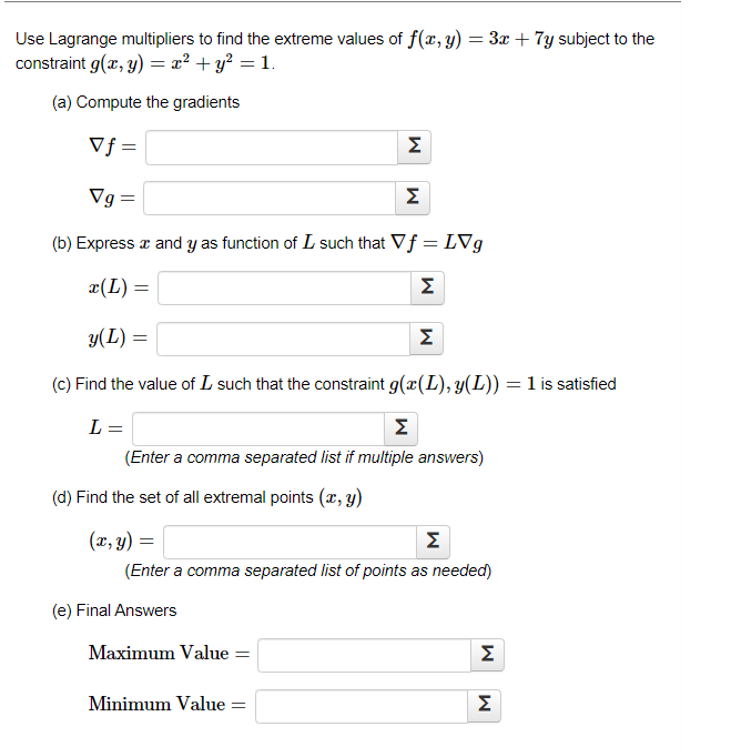 Solved Use Lagrange multipliers to find the extreme values | Chegg.com
