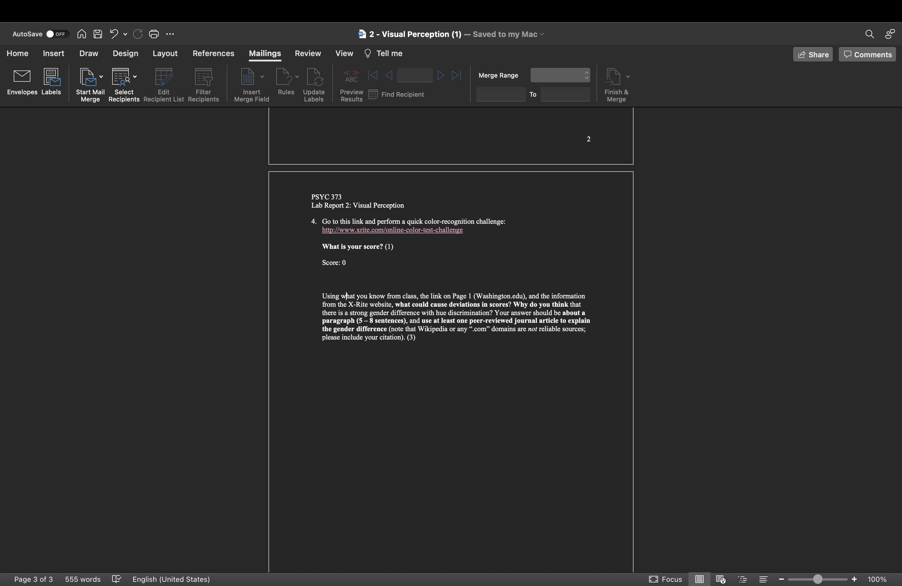 Solved PSYC 373 Lab Report 2: Visual Perception During the | Chegg.com