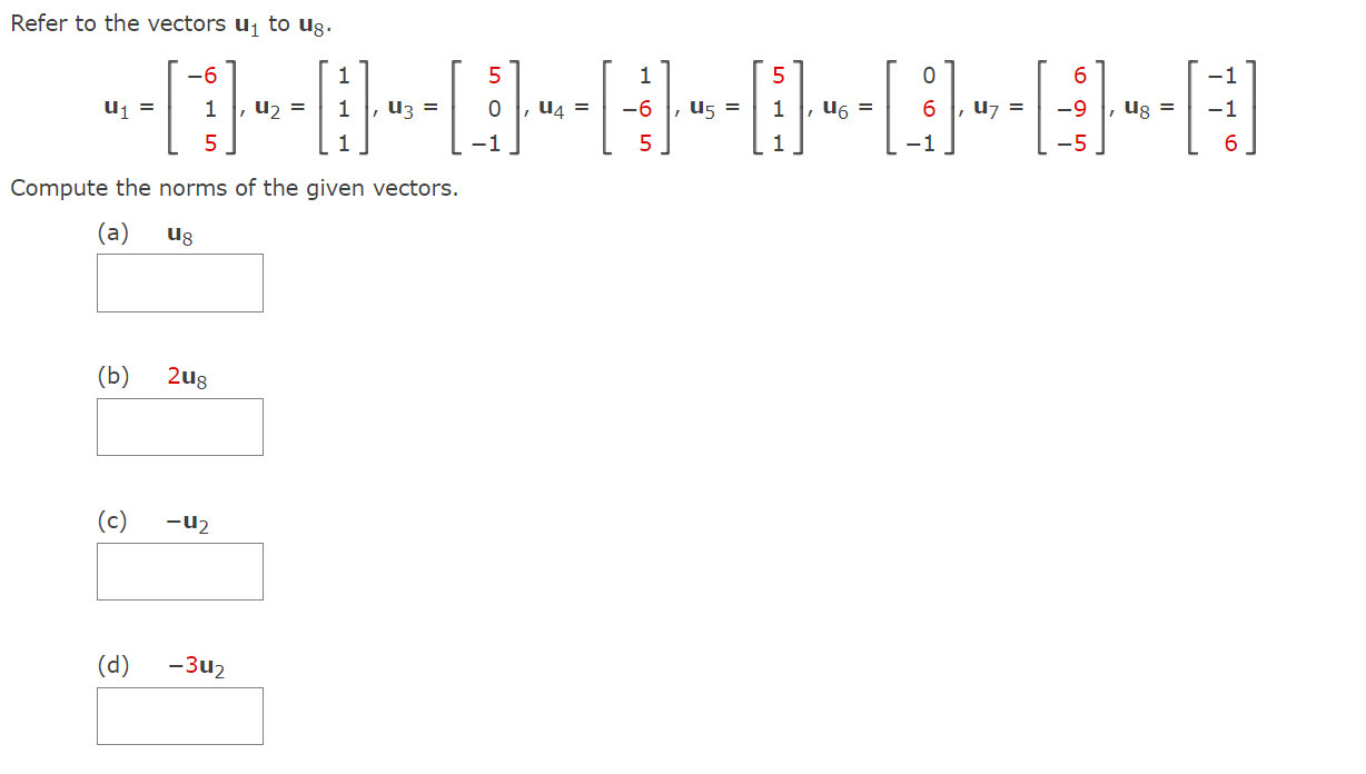 Solved Refer to the vectors u1 to u8. | Chegg.com
