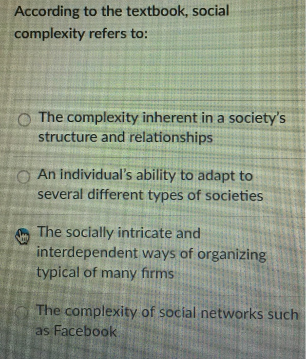 Solved According to the textbook, social complexity refers | Chegg.com