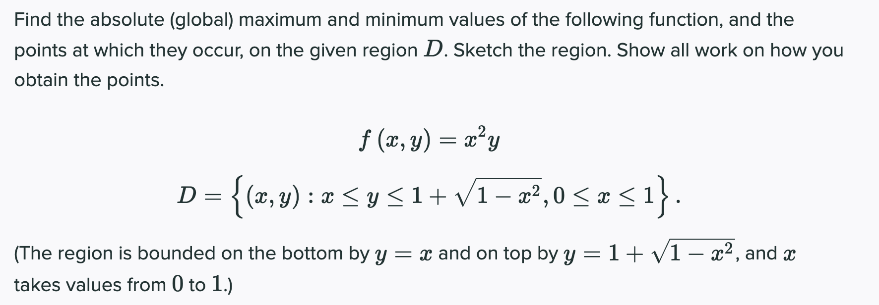 Solved Find the absolute (global) maximum and minimum values | Chegg.com