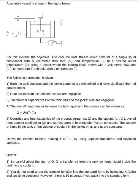 Solved A jacketed vessel is shown in the figure below: For | Chegg.com