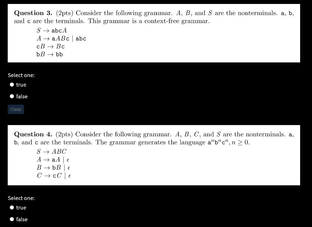 Solved Question 3. (2pts) Consider the following grammar. | Chegg.com