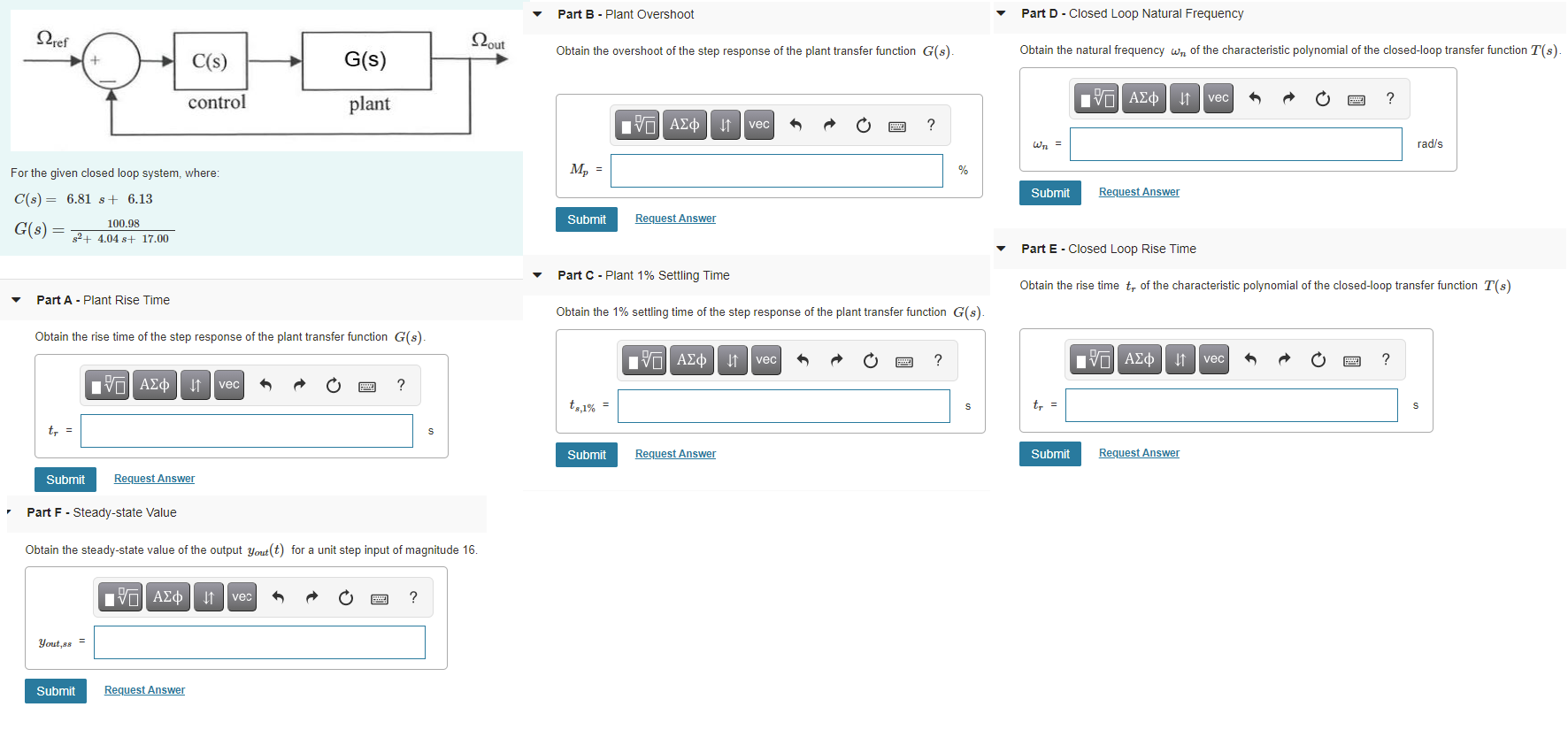 Solved Part B - Plant Overshoot Part D - Closed Loop Natural | Chegg.com