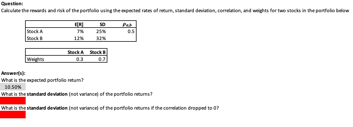 Solved Answer(s): What is the expected portfolio return? | Chegg.com