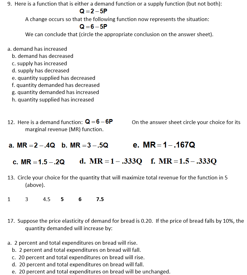 Solved 9. Here is a function that is either a demand | Chegg.com
