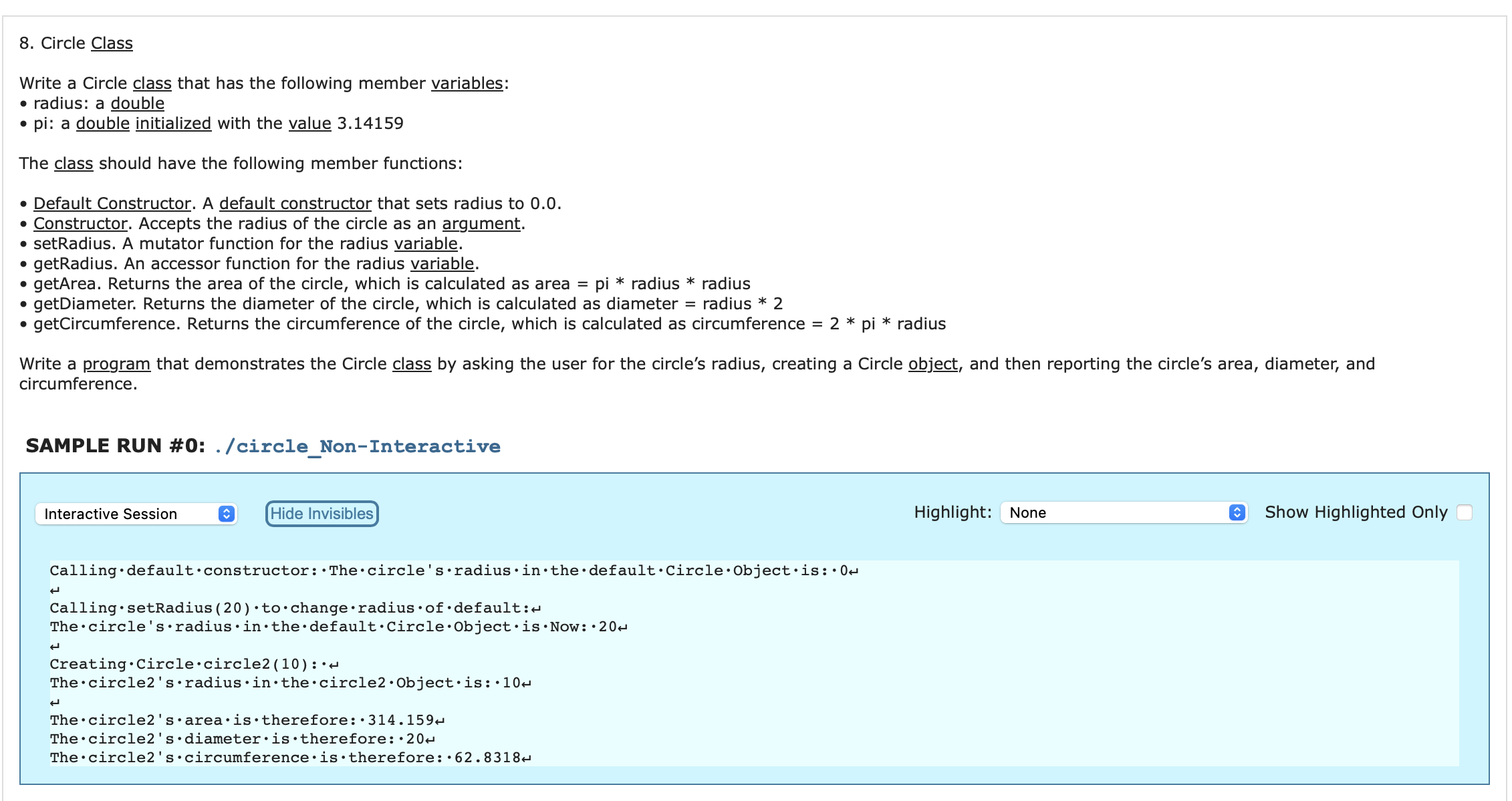 Solved Circle ClassWrite a Circle class that has the | Chegg.com