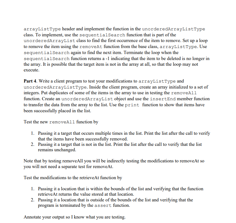 Solved Unordered List Project The array in arrayListтype is | Chegg.com