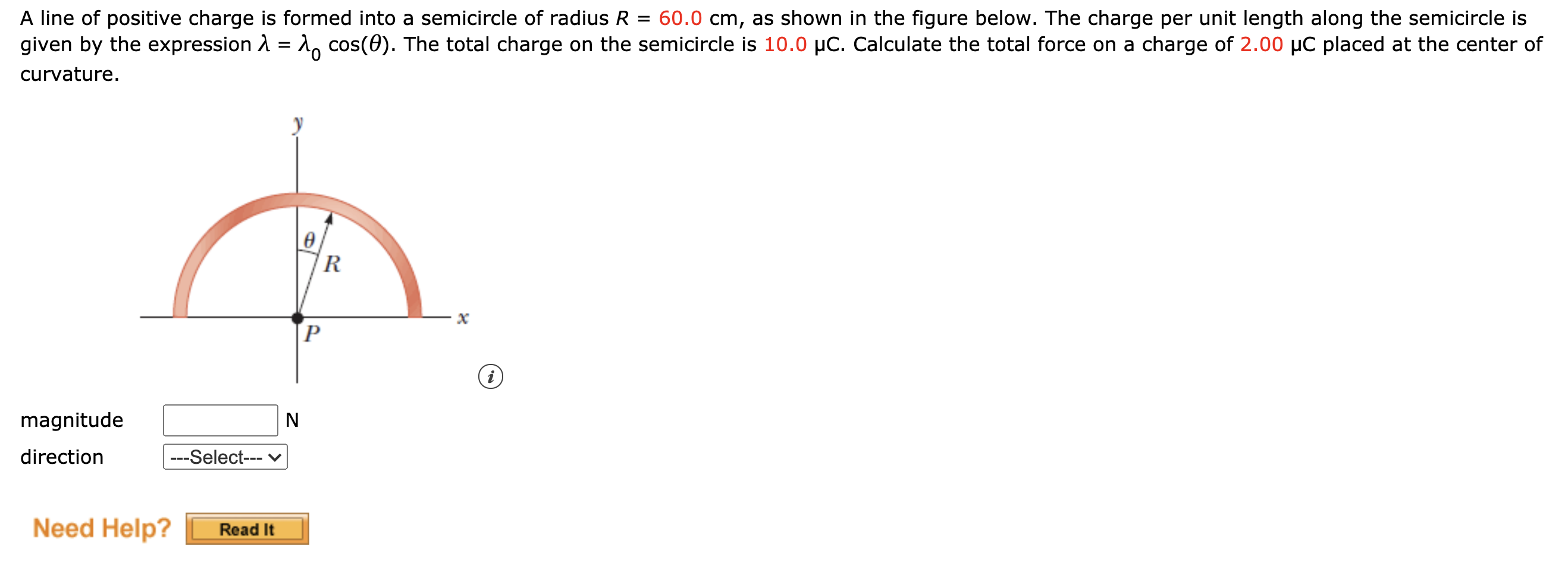 Solved A line of positive charge is formed into a semicircle | Chegg.com