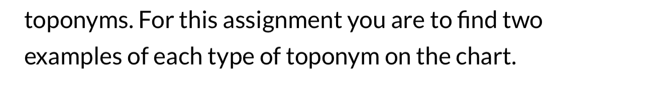 Solved toponyms. For this assignment you are to find two | Chegg.com