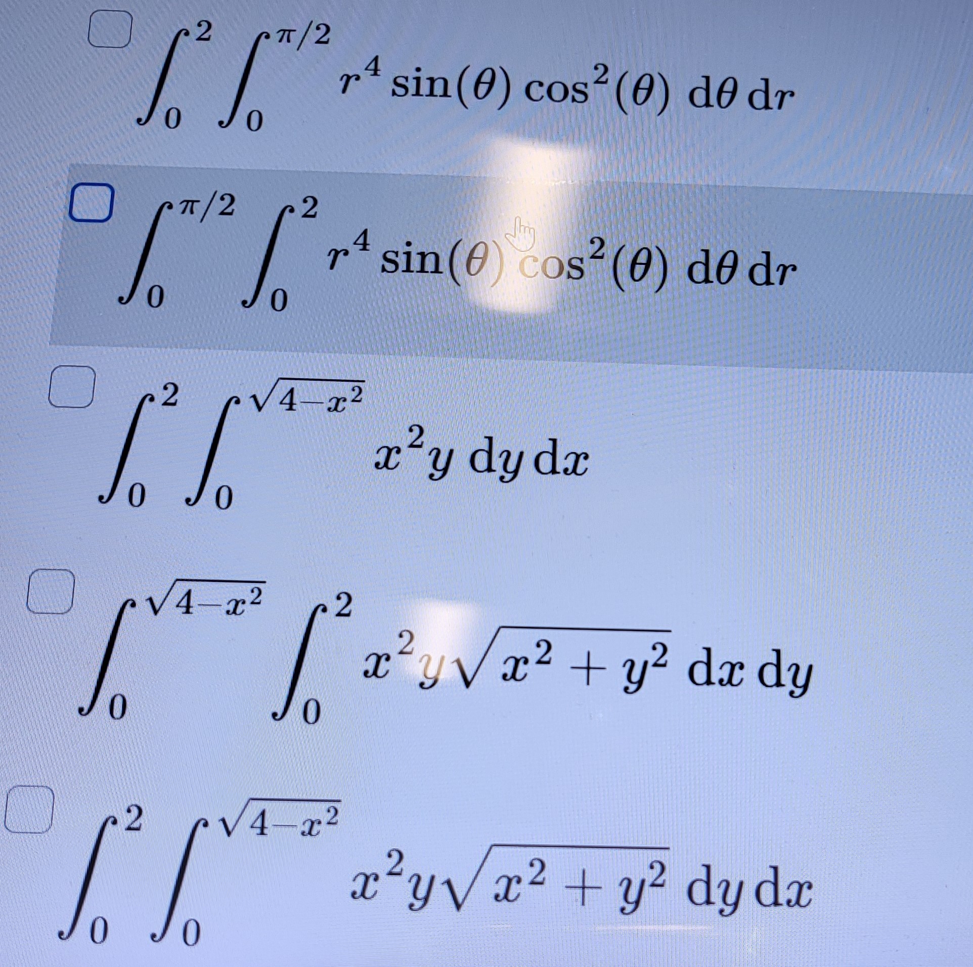 Solved Select all of the following iterated integrals that | Chegg.com