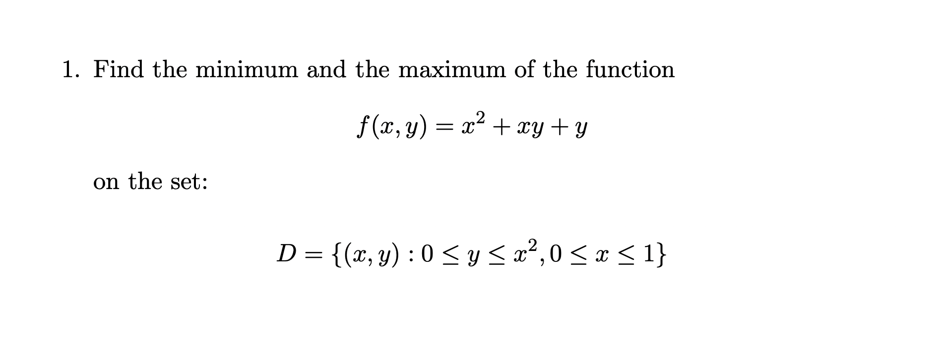 Solved 1. Find the minimum and the maximum of the function | Chegg.com