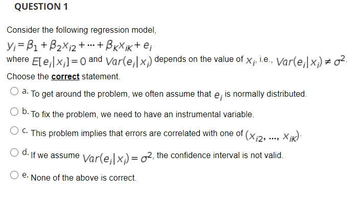 Solved QUESTION 1 Consider the following regression model, | Chegg.com