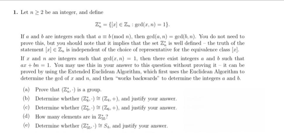 Solved 1. Let n≥2 be an integer, and define | Chegg.com