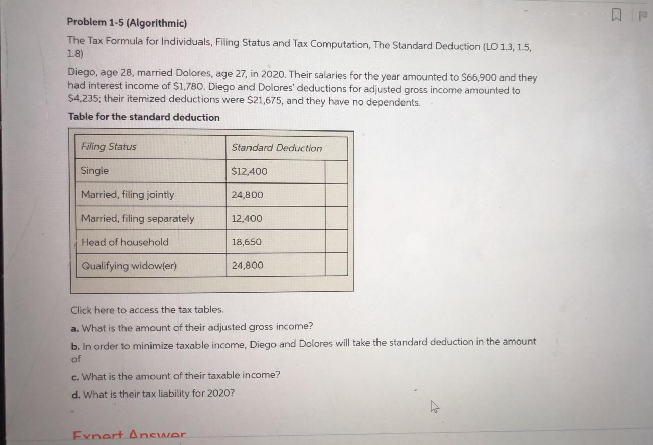 Solved Problem 1-5 (Algorithmic) The Tax Formula for | Chegg.com
