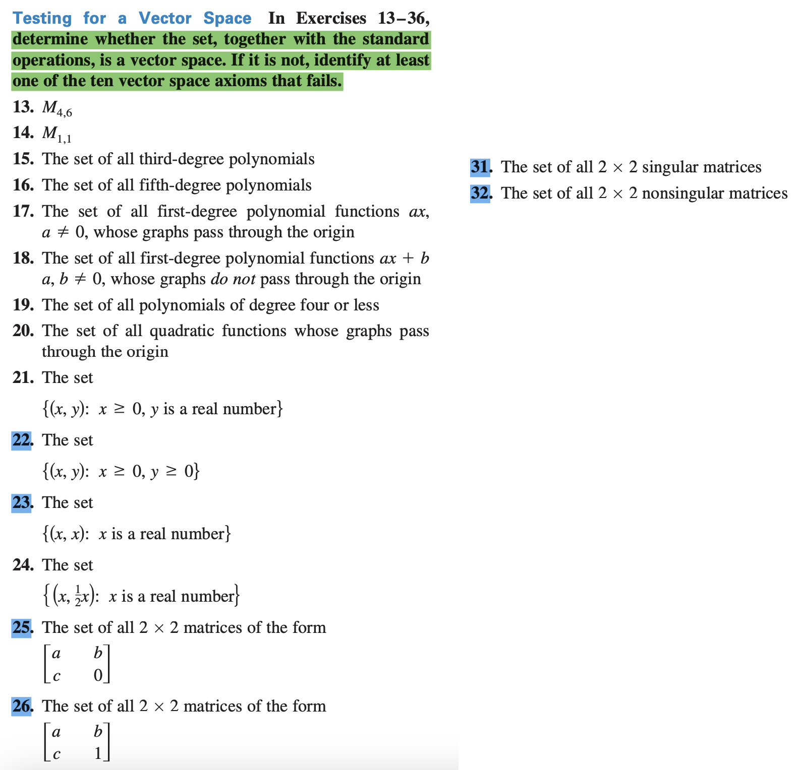 Solved Testing for a Vector Space In Exercises | Chegg.com