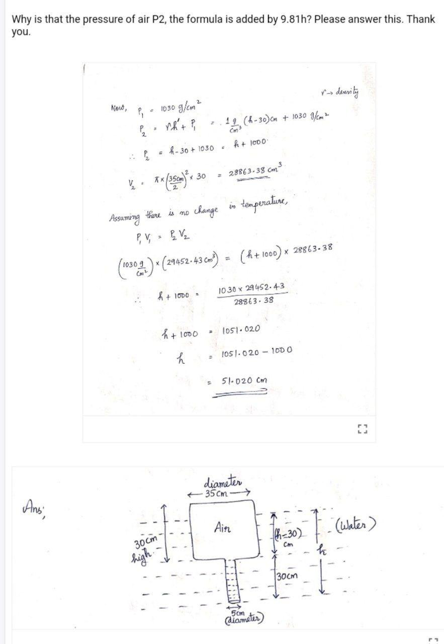 Solved Why is that the pressure of air P2, the formula is | Chegg.com