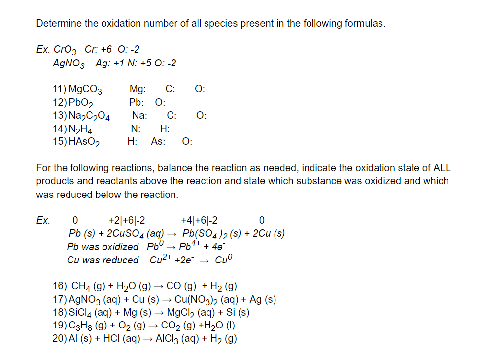 Solved Determine the oxidation number of all species present | Chegg.com