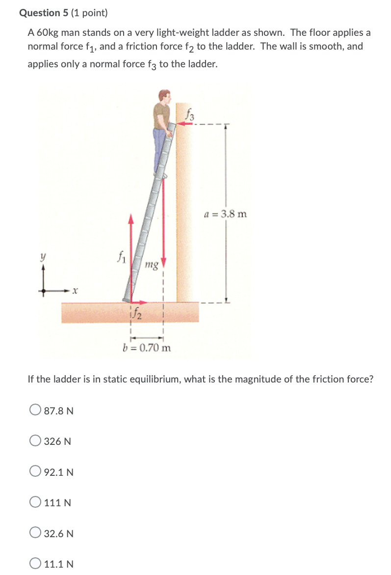 Solved Question 5 (1 point) A 60kg man stands on a very | Chegg.com