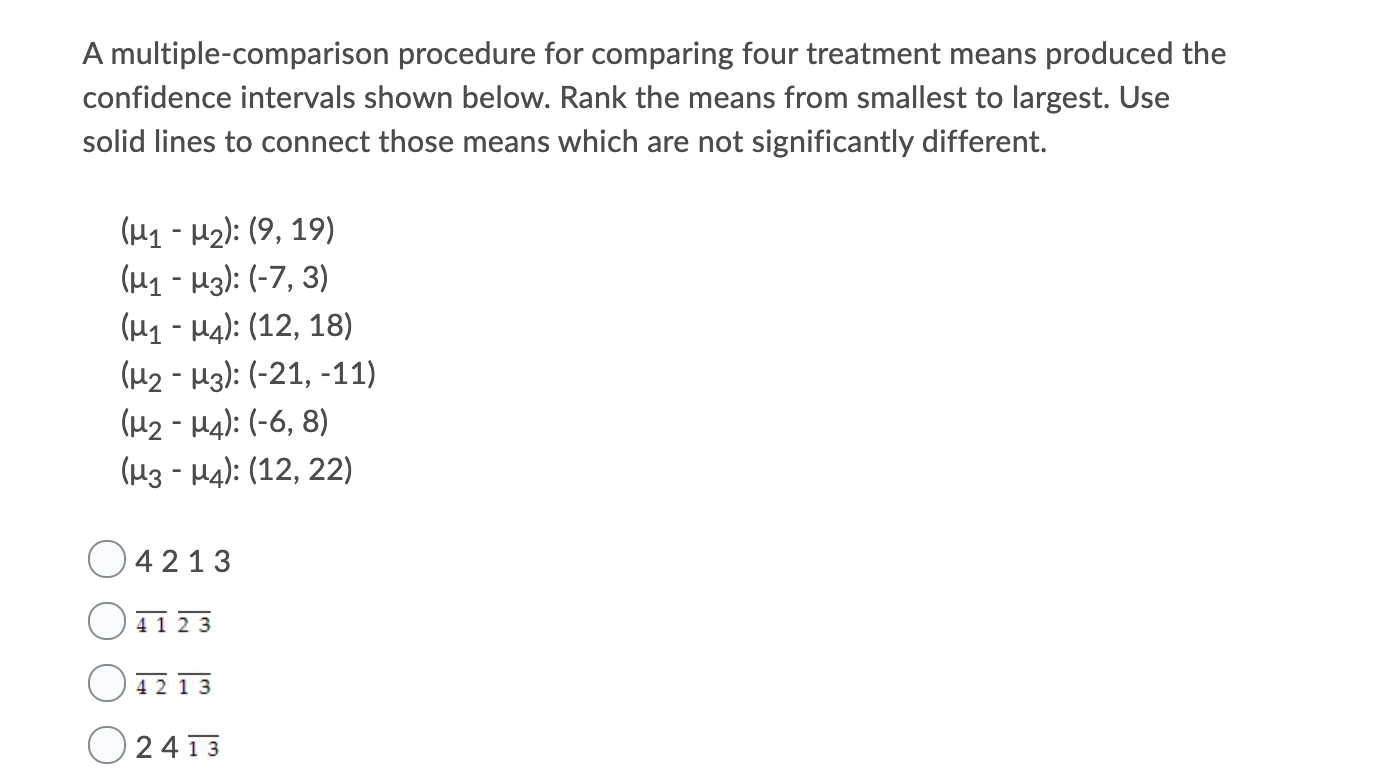 Solved A multiple-comparison procedure for comparing four | Chegg.com