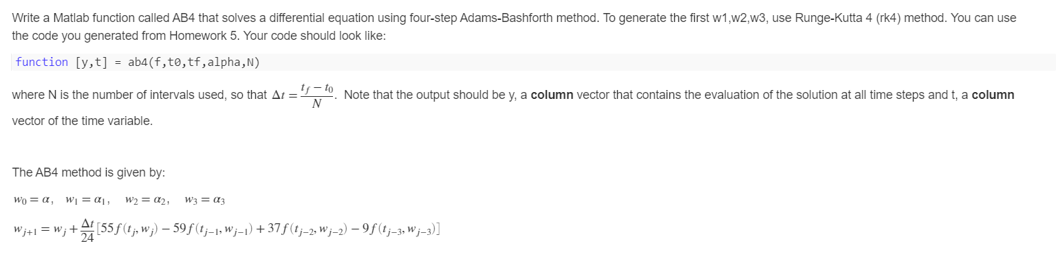 Solved Write a Matlab function called AB4 that solves a | Chegg.com