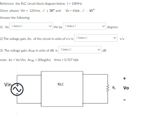Solved Reference the RLC circuit block diagram below. f = | Chegg.com