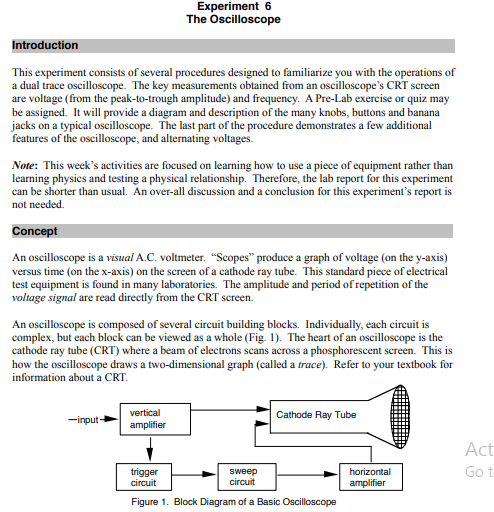 Solved Experiment 6 The Oscilloscope Introduction This | Chegg.com