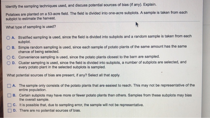 Solved identify the sampling techniques used, and discuss | Chegg.com
