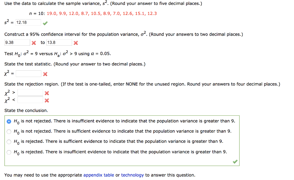 Solved Use the data to calculate the sample variance, s. | Chegg.com