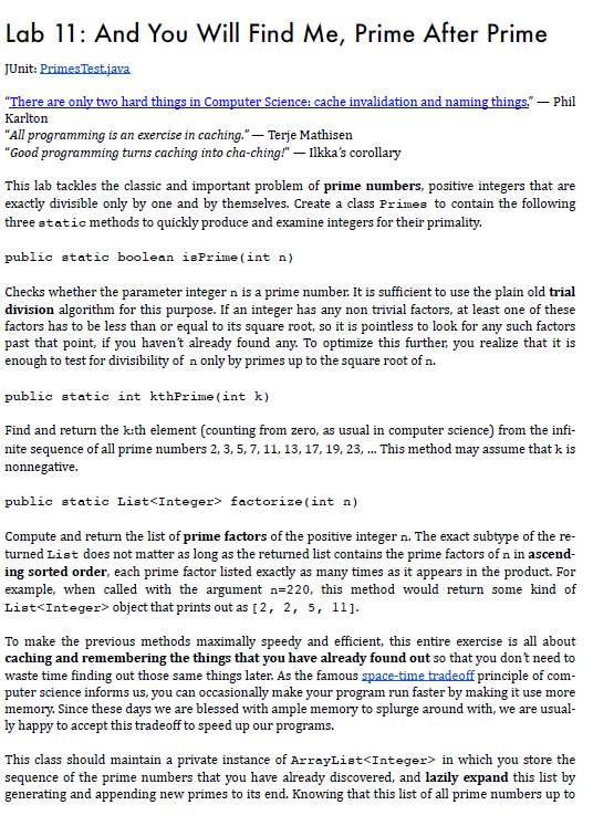 Solved Lab 11: And You Will Find Me, Prime After Prime | Chegg.com