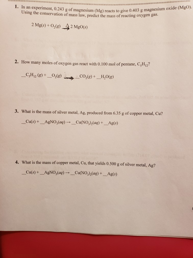 Solved 1. In an experiment, 0.243 g of magnesium (Mg) reacts | Chegg.com