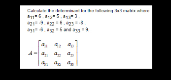 Solved Calculate the determinant for the following 3×3 | Chegg.com
