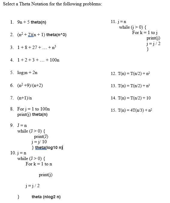 Solved Select A Theta Notation For The Following Problems 8684
