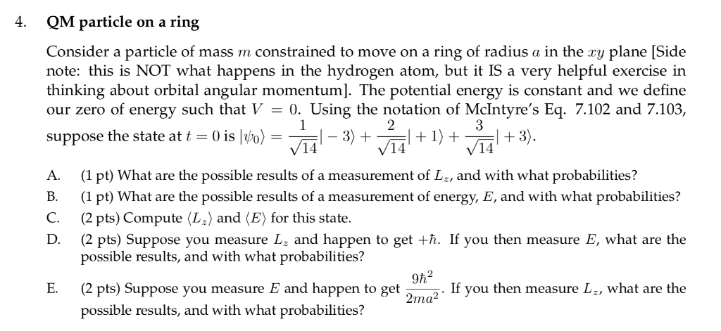 Solved 4. QM particle on a ring Consider a particle of mass | Chegg.com