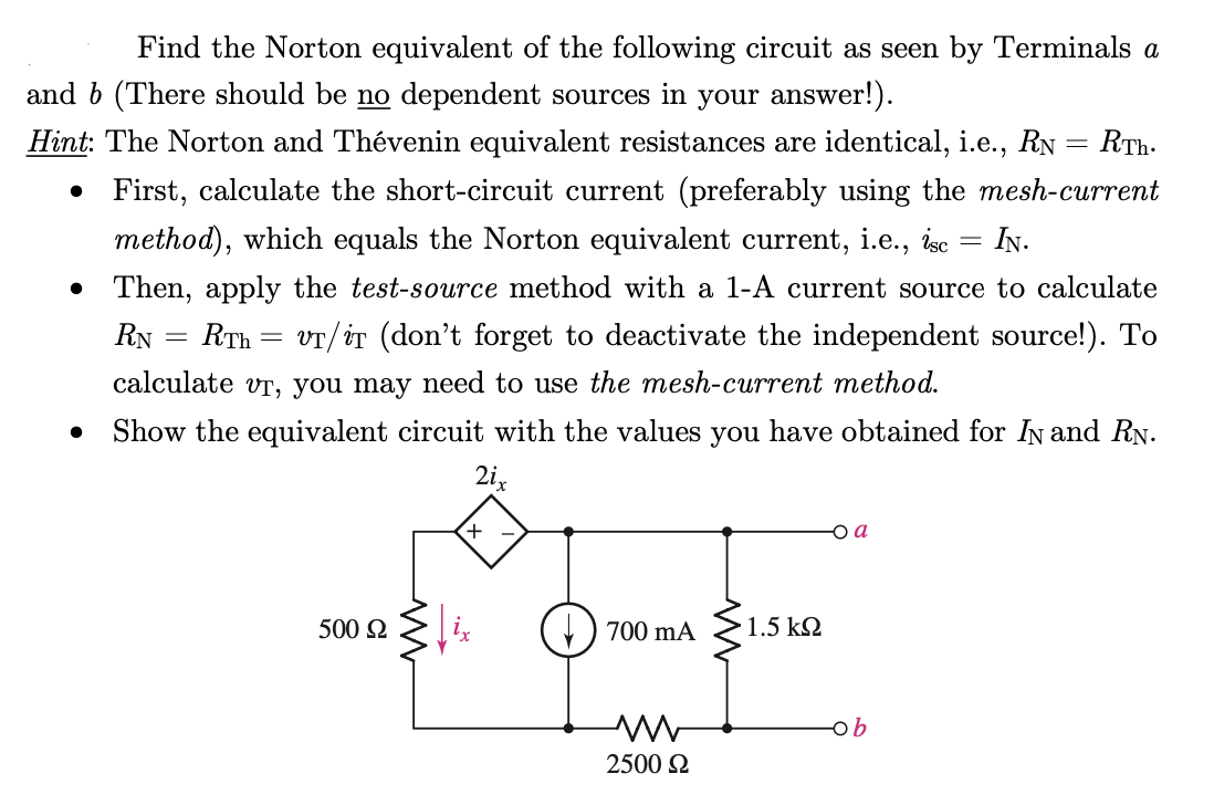 Solved Find the Norton equivalent of the following circuit | Chegg.com
