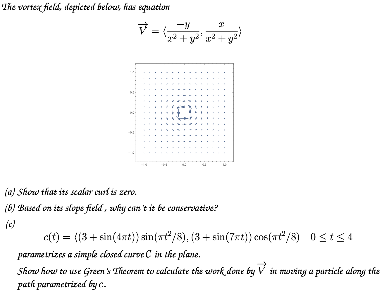 Solved The vortex field, depicted below, has equation х 立 -Y | Chegg.com