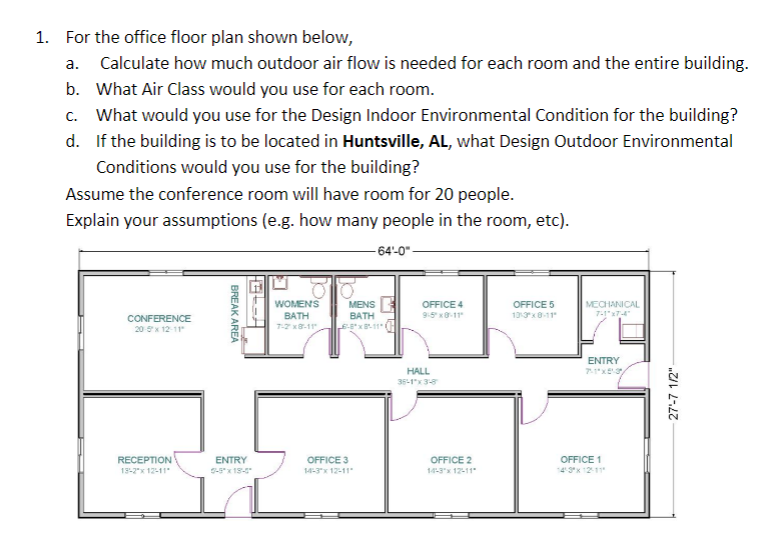Solved For the office floor plan shown below, a. Calculate | Chegg.com