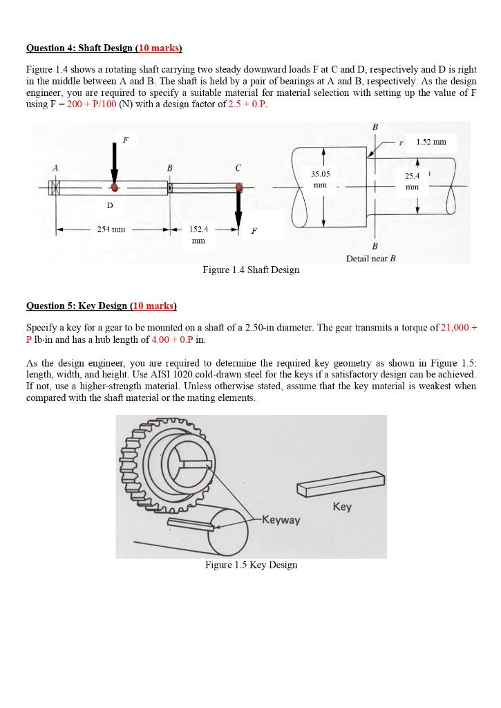 Question 4: Shaft Design (10 marks) Figure 1.4 shows | Chegg.com