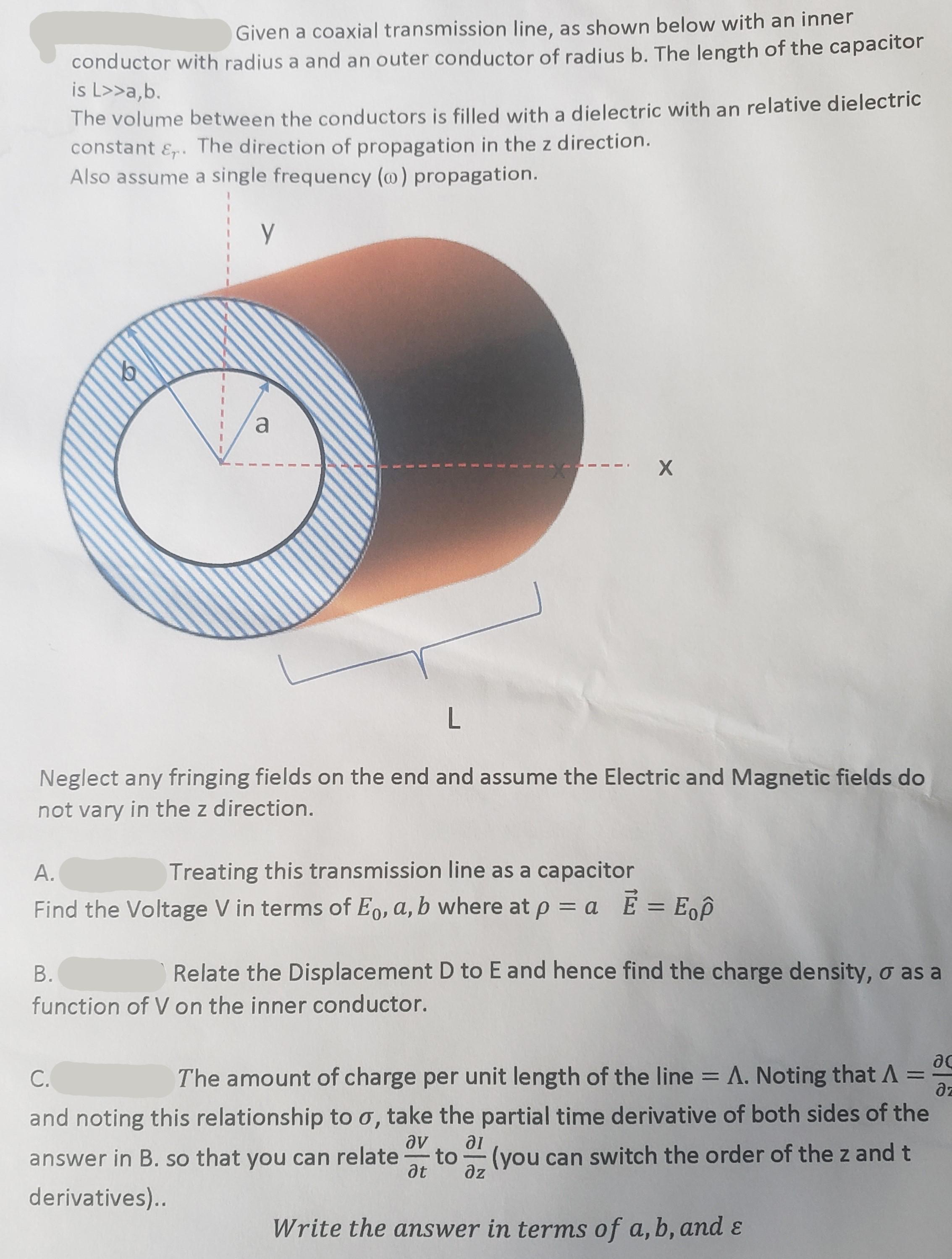 Solved Given a coaxial transmission line, as shown below | Chegg.com