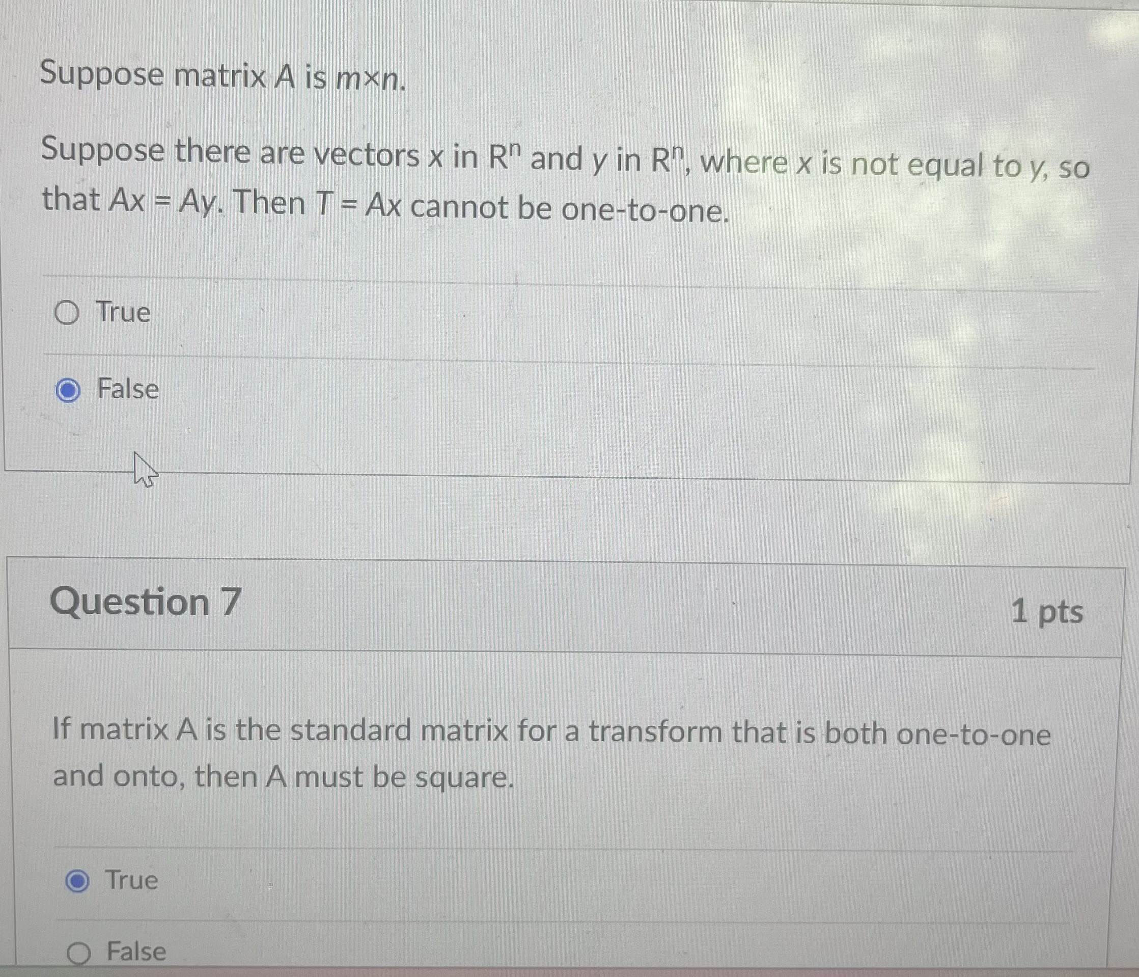 Solved Suppose matrix A is m×n. Suppose there are vectors x | Chegg.com