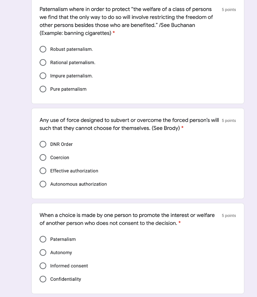 Solved 5 points Paternalism where in order to protect “the | Chegg.com