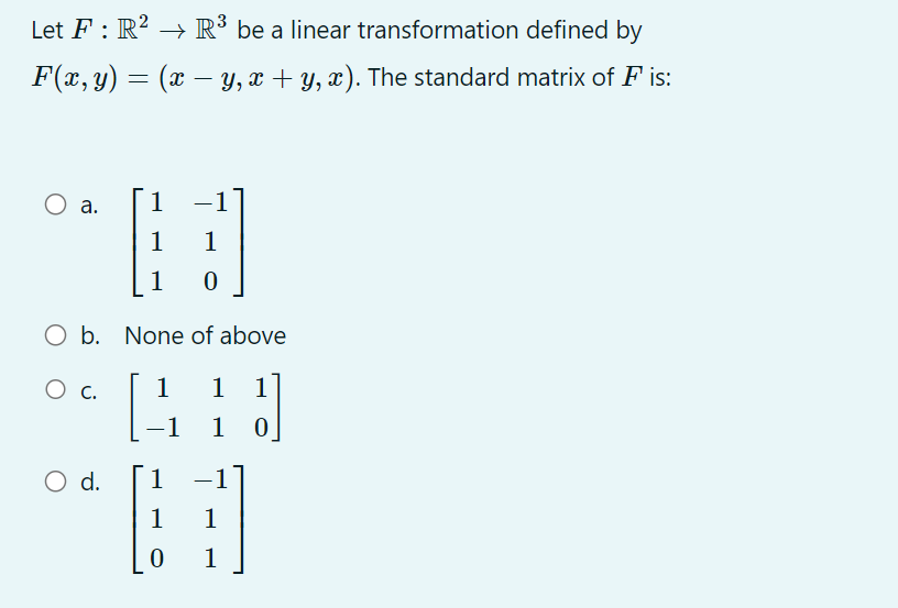 Solved Let F:R2→R3 be a linear transformation defined by | Chegg.com