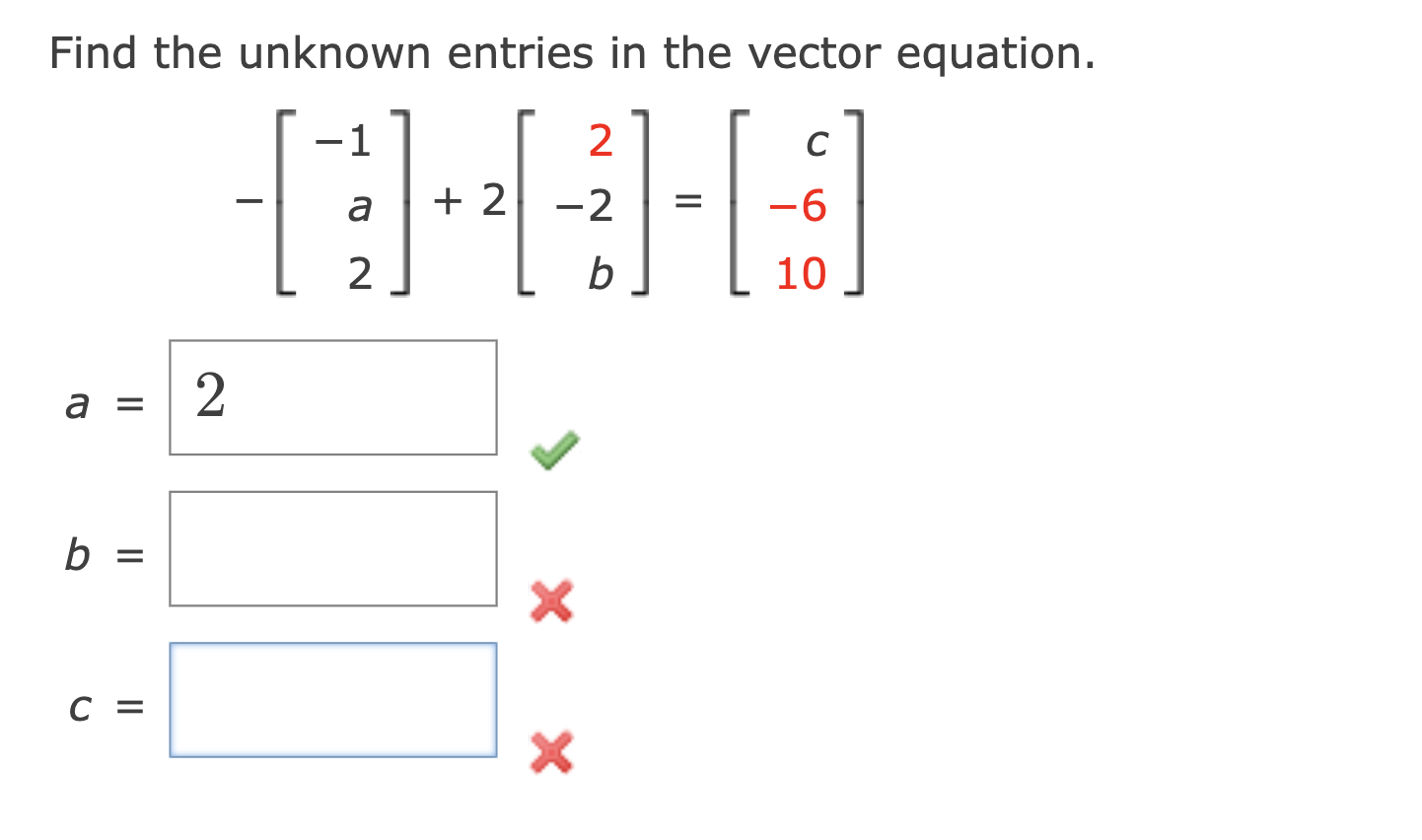 Solved Find the unknown entries in the vector equation. \\[ | Chegg.com